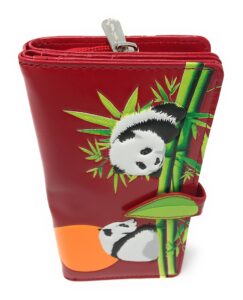 shag wear playful pandas on bamboo large wallet for women and teen girls vegan faux leather 7" red