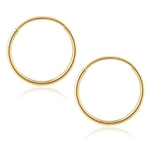 14k yellow gold women's endless tube hoop earrings 1mm thick x 10mm diameter