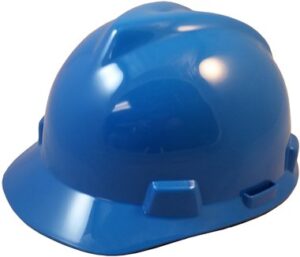 msa v cap style hard hats with lightweight staz-on suspension with tote bag - blue