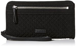 vera bradley women's microfiber front zip wristlet with rfid protection, classic black, one size