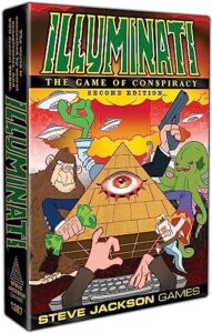 illuminati second edition game the game of conspiracy family card dice game for adults and family ages 13+ for 2 - 6 players average play time 60 -120 minutes from steve jackson games