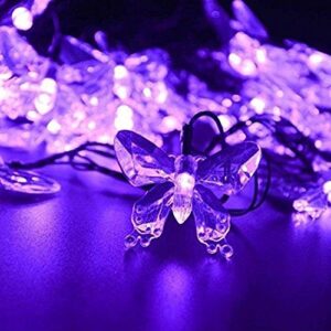 wonfast solar string lights, waterproof 16ft 20led butterfly christmas fairy lights decorative lighting for home party wedding patio garden porch balcony (purple)