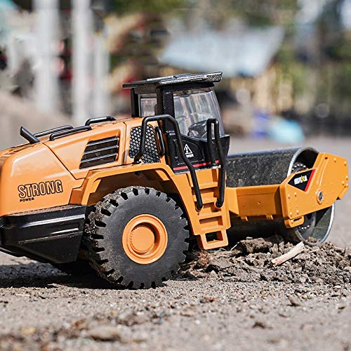 Gemini&Genius Road Roller Truck Toy for Kids, 1/50 Large Grader Construction Vehicle Road Planer Vehicle Toy, Asphalt Drum Compactor Alloy Model Toy Collection, Play or Display for Kids