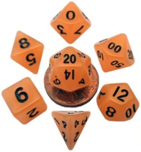 glow in the dark orange 10mm mini polyhedral dice set