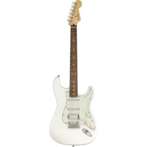 fender player stratocaster hss electric guitar, with 2-year warranty, polar white, pau ferro fingerboard