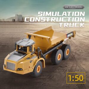 Gemini&Genius Rigid Articulated Dump Truck Six Wheels Heavy Duty Construction Site Vehicle Toys 1:50 Scale Diecast Site Dumper Collectible Alloy Model Engineering Toys for Kid and Decoration for House