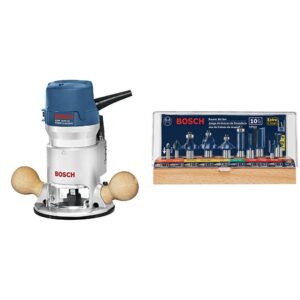 bosch 1617evs 2.25 hp electronic fixed-base router and rbs010 rbs010 10 pc. all-purpose router bit set