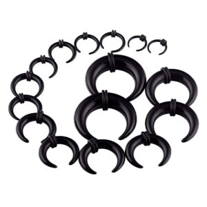 wiazhu acrylic crescent shaped horseshoes taper set pincher septum rings gauges 14g 12g 8g 6g 4g 2g 0g 00g, 8 black pairs