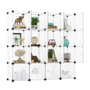 bastuo cube storage organizer with doors, stackable plastic cube storage with door for livingroom, bedroom and office (16 cubes,white)