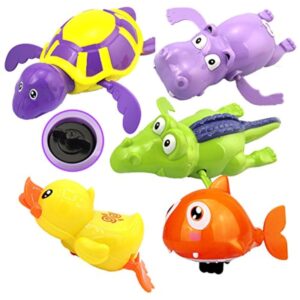 5 pack pool float bath toys, wind up swimming bathtub animals for boys girls toddlers , fish tortoise hippocampus crocodile duck, smooth cute shower water toy (random color)