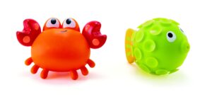 hape rock pool squirters | colorful baby & toddler bath toys, silicone and non-toxic set, water spouting and suction crab & fish