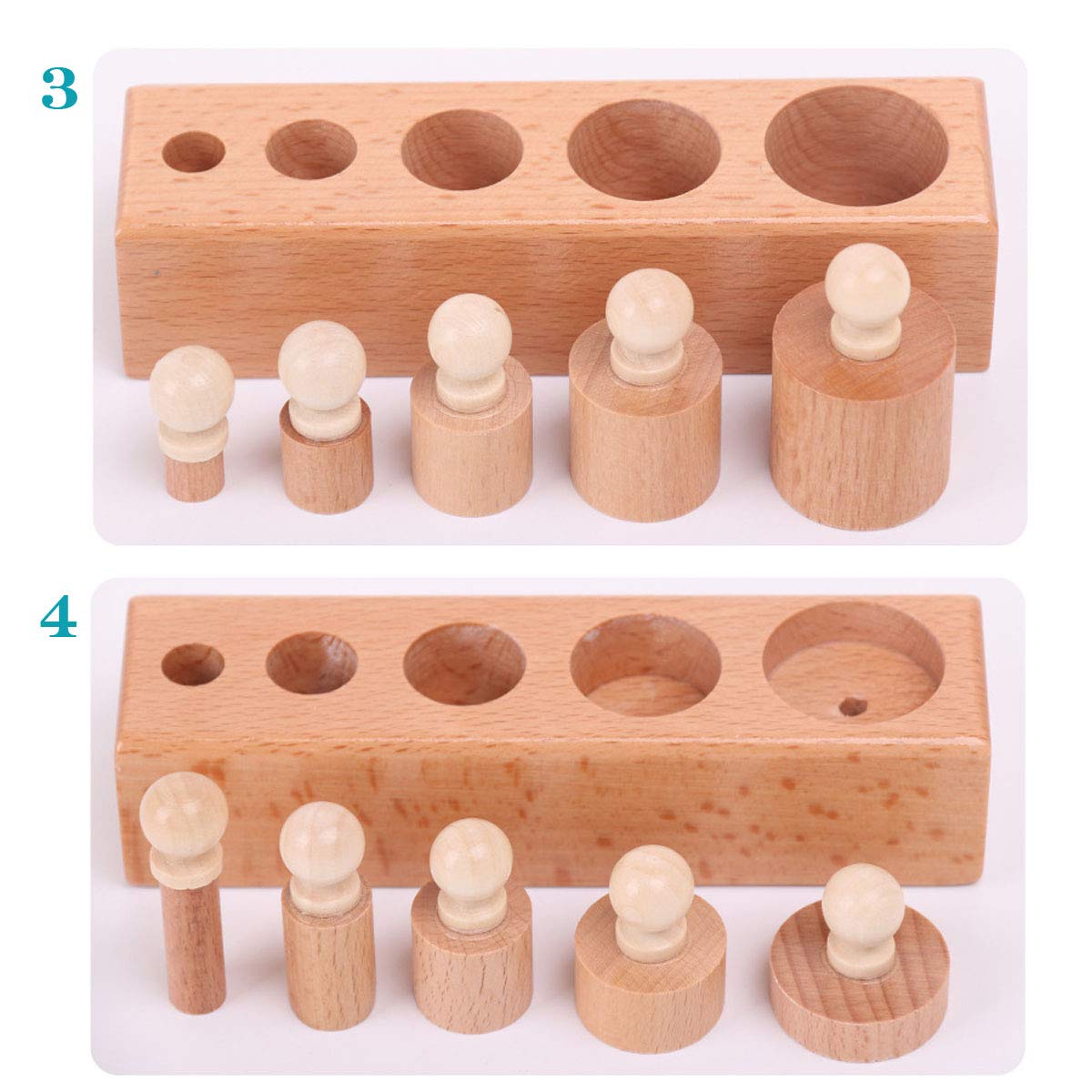 Thoth Montessori Knobbed Cylinder Socket Montessori Materials Wooden Cylinders Ladder Blocks Educational Wooden Toy Montessori Education Toy Family Version