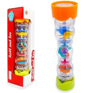 here fashion 11.8'' baby rainmaker mini shaker toy, rain stick musical instrument sensory toys for kids toddlers, colorful beads