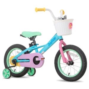 joystar 14 inch kids bike for 3 4 5 years girls 14" toddler girl bicycle with training wheels and coaster brake for 3-5 years kids 85% assembled macarons