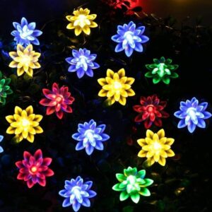 solar string lights outdoor,muequ waterproof 21ft 50 led lotus flower light solar decoration fairy lights for gardens, homes, wedding, christmas party and holiday decoration (multicolor)