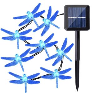 muequ solar string lights, waterproof 20ft 30 led dragonfly christmas fairy lights garden solar lights,decoration string lights for indoor, garden, home, patio, lawn, party and holiday (blue)