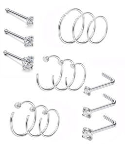 jstyle 20g 15pcs stainless steel nose rings studs for women men hoop piercing body jewelry