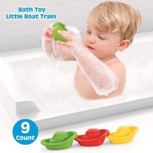 Playkidz Bath Toy Little Boat Train Pack of 9 Stackable Plastic Kids Tugboats for Bathtub & More in 6 Colors Ages 3 and Up