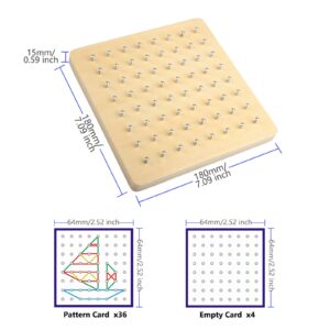 Thoth Montessori Wooden Geoboard Mathematical Manipulative Material Array Block Geo board with 36Pcs Pattern Cards and Rubber Bands Matrix 8x8 for Kids Graphical Educational Toys Early Development Toy