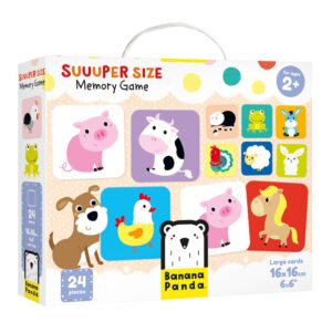 banana panda suuuper size memory matching kids game - includes 24 extra-large 6” x 6” cards - match the animals or use as flashcards - for toddlers, boys & girls, ages 2-4 years