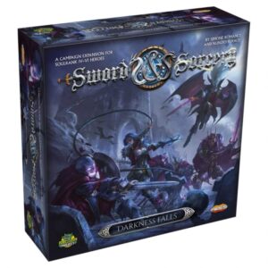 ares games, darkness falls: sword & sorcery expansion, board game, ages 13+, 1 to 5 players, 30 minutes playing time