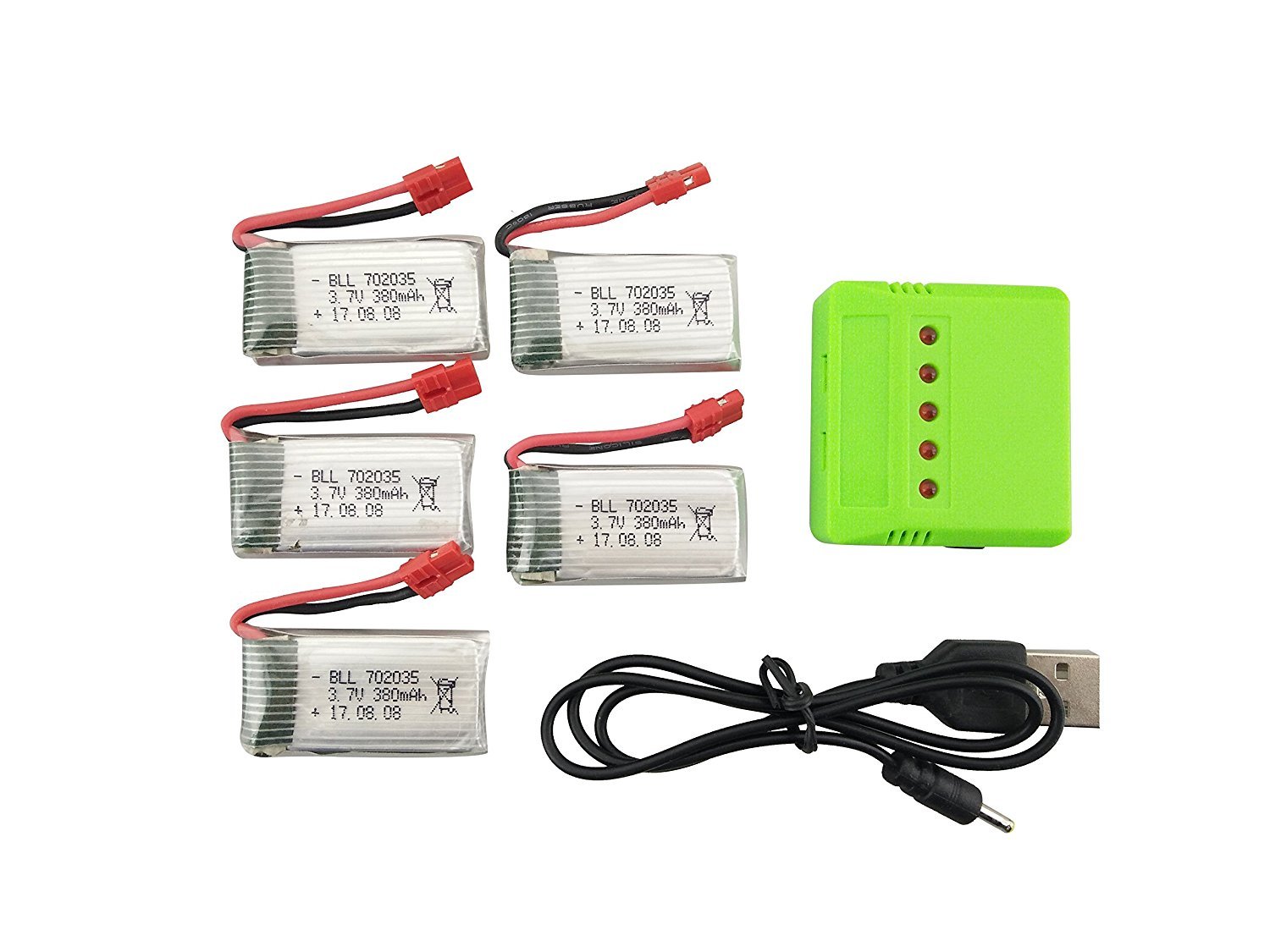 sea jump Accessories Parts Helicopter Spare Cover 5PCS 3.7V 380mAh Li Battery +1 PCS Charger (USB) for SYMA X5A-1 X15 X15C X15W Remote Control Aircrft/Flying Machine