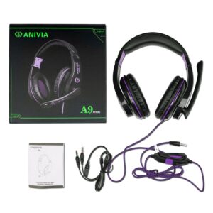 Stereo Gaming Headset PS4 Xbox One X, Anivia A9S Wired Over Ear Headphone with Mic for PC MAC Laptop Mobile iPad Nintendo Switch Games(Black Purple)