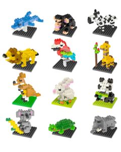 fun little toys party favor for kids, mini animals building blocks sets goodie bags stuffers for kid, small toy prizes, 12pack birthday party favor valentines gifts for kids class prize