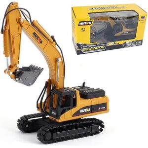 gemini&genius tracked excavator toy for kids, 1/50 scale diecast digger construction toy, metal vehicle model with 360° cabin swivels, great gift, playing sand, room decoration and collection for kids