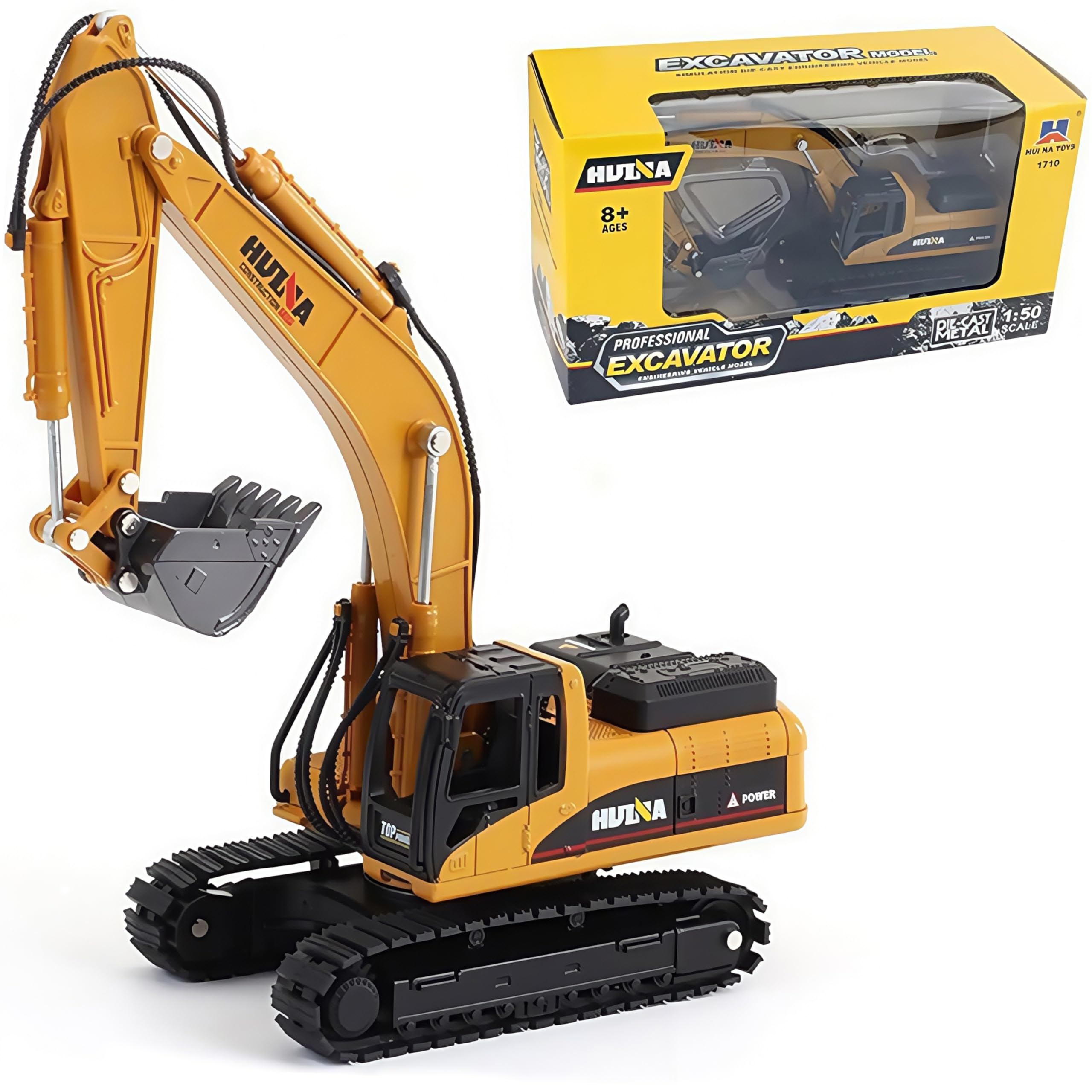 Gemini&Genius Tracked Excavator Toy for Kids, 1/50 Scale Diecast Digger Construction Toy, Metal Vehicle Model with 360° Cabin Swivels, Great Gift, Playing Sand, Room Decoration and Collection for Kids