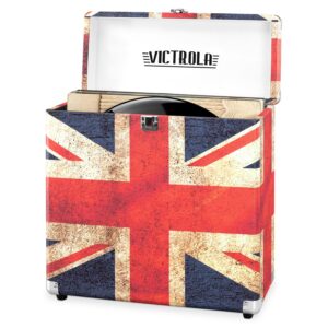 victrola vintage vinyl record storage and carrying case, fits all standard records - 33 1/3, 45 and 78 rpm, holds 30 albums, perfect for your treasured record collection, uk flag (vsc-20-uk)