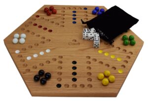 solid oak double sided marble board game hand painted by cauff (20 inch)