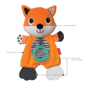 Infantino Cuddly Teether, Fox Character, 3 Textured Teething Places to Soothe Sore Gums, BPA-Free Silicone, Soft Fabric Textures to Explore, Crinkle Sounds to Discover, for Babies 0M+