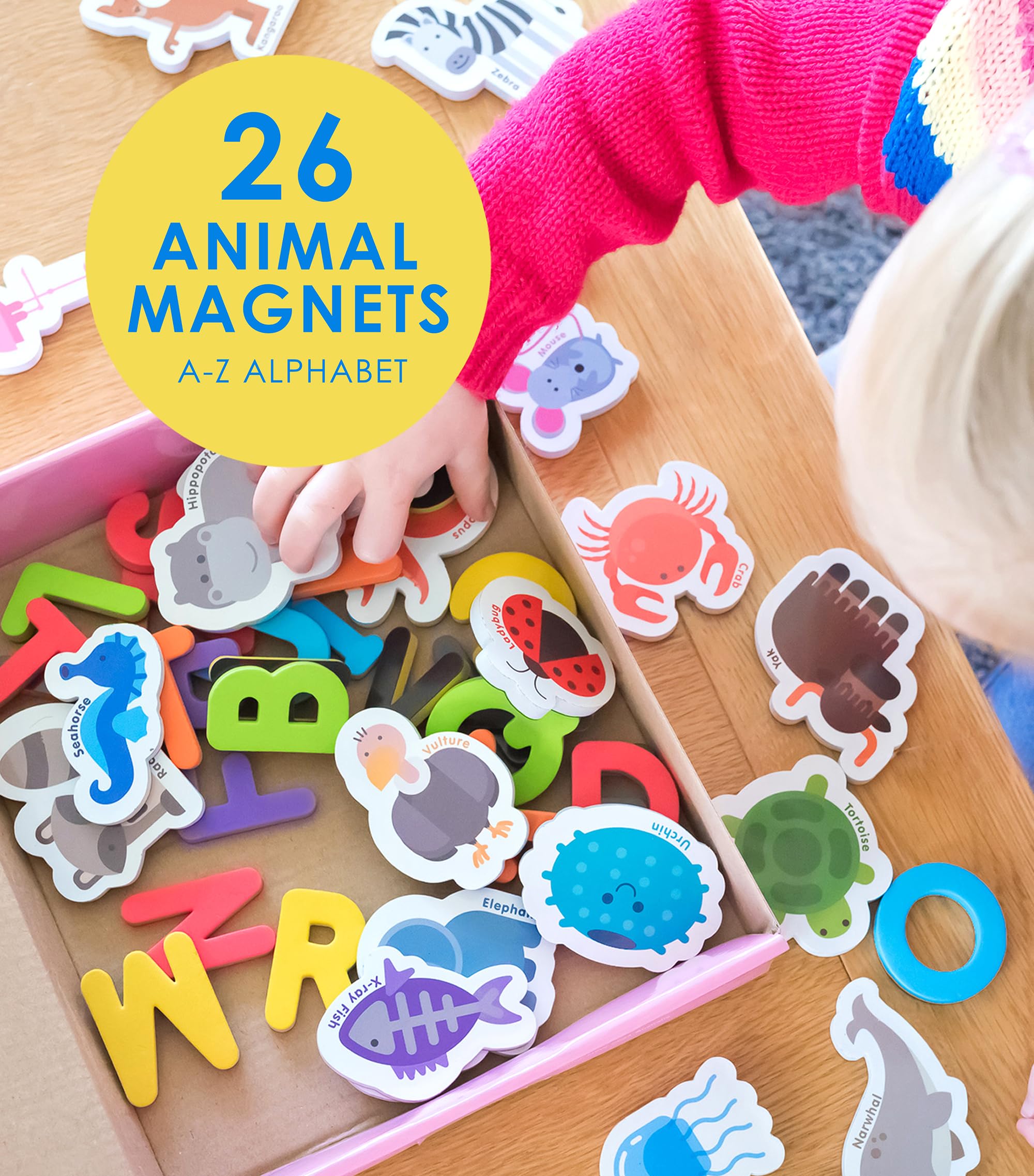 Curious Columbus Animal Magnets - 52 Toddler Magnets For Refrigerator - Fridge Magnets For Toddlers Play with Magnetic Letters - ABC Kid Magnet for Alphabet Learning - Kids Foam Animals A-Z Activities