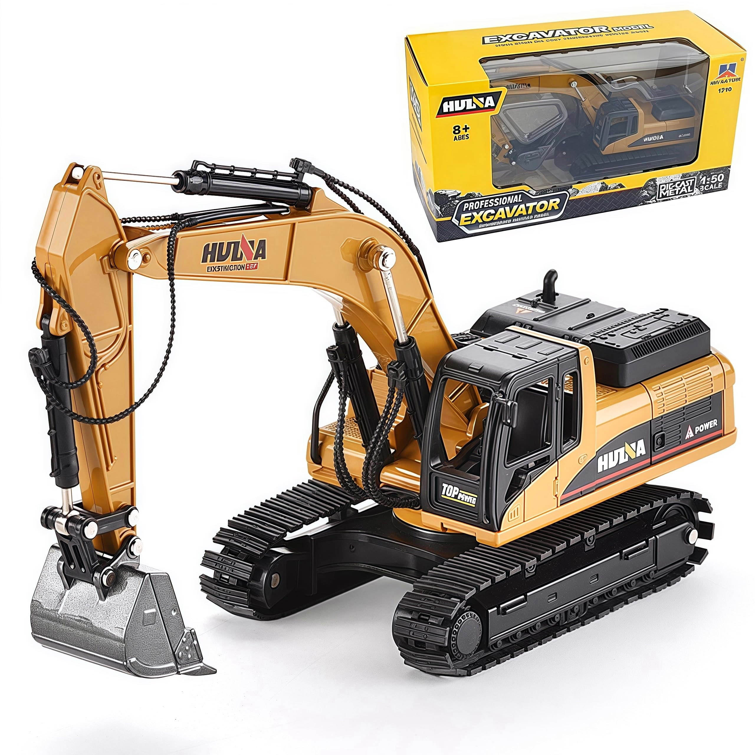 Gemini&Genius Tracked Excavator Toy for Kids, 1/50 Scale Diecast Digger Construction Toy, Metal Vehicle Model with 360° Cabin Swivels, Great Gift, Playing Sand, Room Decoration and Collection for Kids