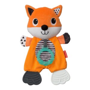 infantino cuddly teether, fox character, 3 textured teething places to soothe sore gums, bpa-free silicone, soft fabric textures to explore, crinkle sounds to discover, for babies 0m+