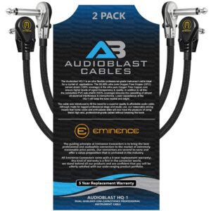 2 units - 15 inch - audioblast hq-1-braid(black)-flexible-dual shielded(100%)-instrument effects pedal patch cable w/ ¼ inch (6.35mm) low-profile, r/a pancake type ts connectors & dual staggered boots