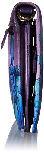 Anna by Anuschka Women's Hand-Painted Genuine Leather Flap Organizer Wallet - Precious Peony Eggplant