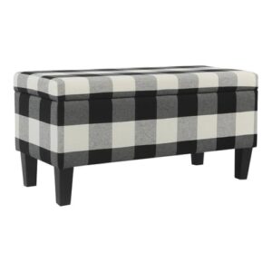 homepop large upholstered rectangular storage ottoman bench with hinged lid, black buffalo plaid