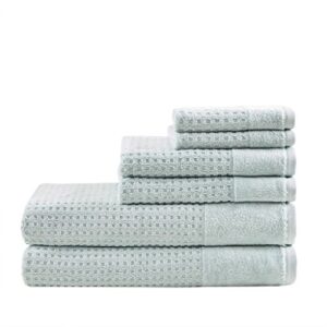 madison park spa waffle 100% cotton luxurious towel set, premium texture waffle weave, highly absorbent, quick dry, hotel & spa quality wash clothes for bathroom, assorted sizes, seafoam 6 piece