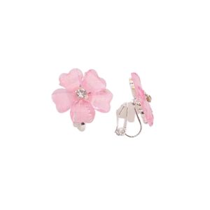 grace jun silver plated or gold plated opal flower shape clip on earrings non piercing for women (pink)