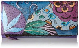 anna by anuschka women's hand-painted genuine leather three fold clutch - tribal potpourri eggplant