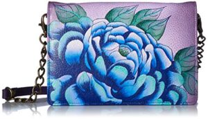 anna by anuschka women's hand-painted genuine leather flap organizer wallet - precious peony eggplant