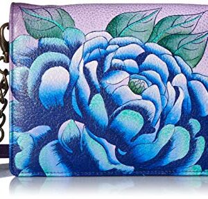 Anna by Anuschka Women's Hand-Painted Genuine Leather Flap Organizer Wallet - Precious Peony Eggplant