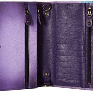 Anna by Anuschka Women's Hand-Painted Genuine Leather Flap Organizer Wallet - Precious Peony Eggplant