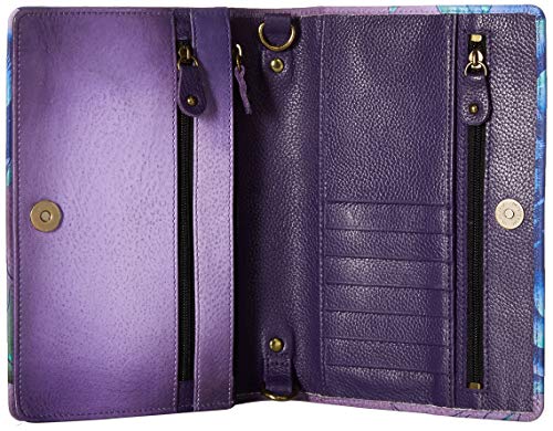 Anna by Anuschka Women's Hand-Painted Genuine Leather Flap Organizer Wallet - Precious Peony Eggplant