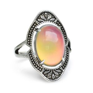 fun jewels vintage style antique silver plating brass oval stone color change mood ring size adjustable for women