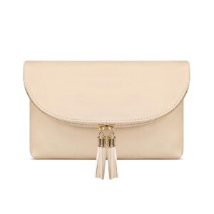 solene women's envelop clutch crossbody bag with tassels accent (wu075-nude)