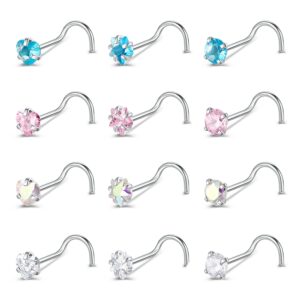 zs 9-12pcs 20g surgical stainless steel nose stud ring piercing nose bone/l shaped/nose screws rings set (12pcs nose screws style)