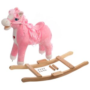 HollyHOME Child Princess Rocking Horse Riding Rocker with Sound Pretend Play Stuffed Animal Ride On Toy Pink